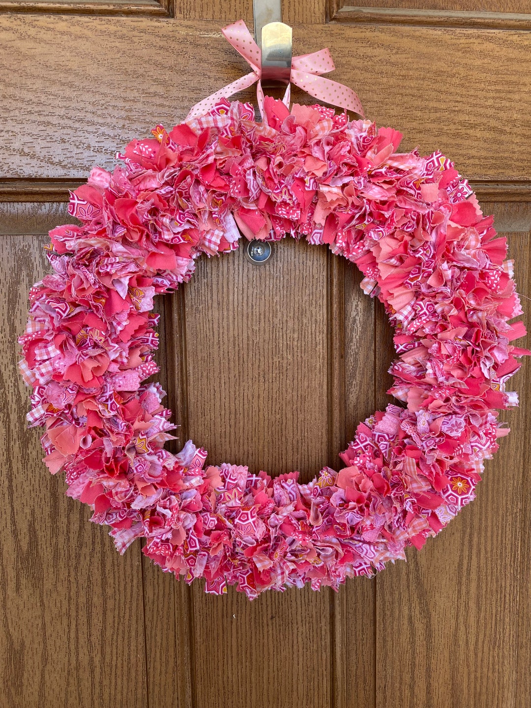 Coral Rag Wreath / Coral Pink Wreath / Coral Fabric Wreath / Coral ...