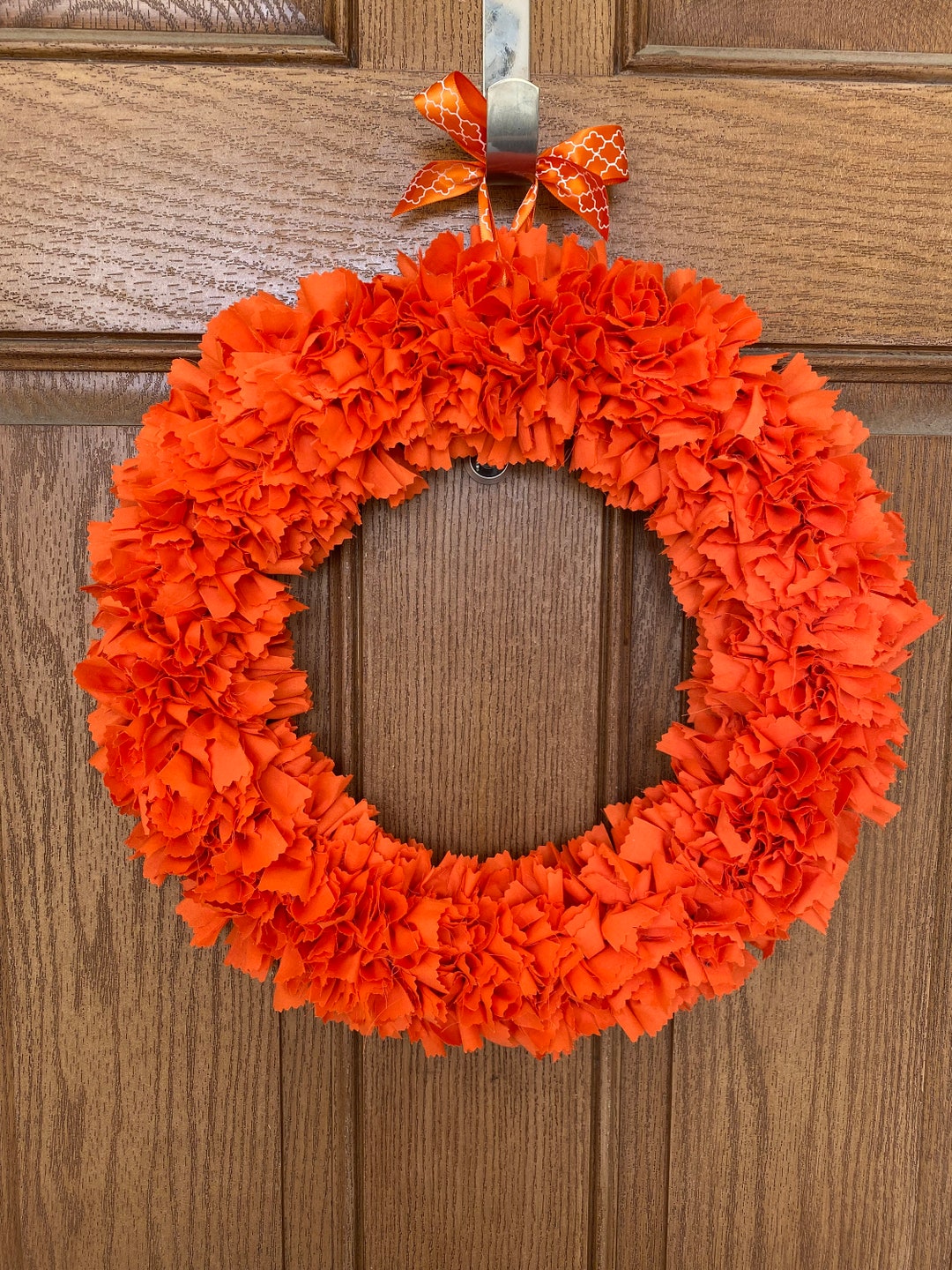 Orange Rag Wreath: Fall Front Door Decor (15-16 Inch) - Etsy