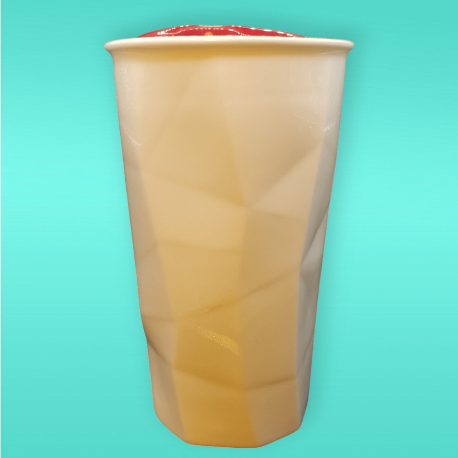 Starbucks Ceramic Crumpled Crinkled Faceted Cup Ceramic White Red ...
