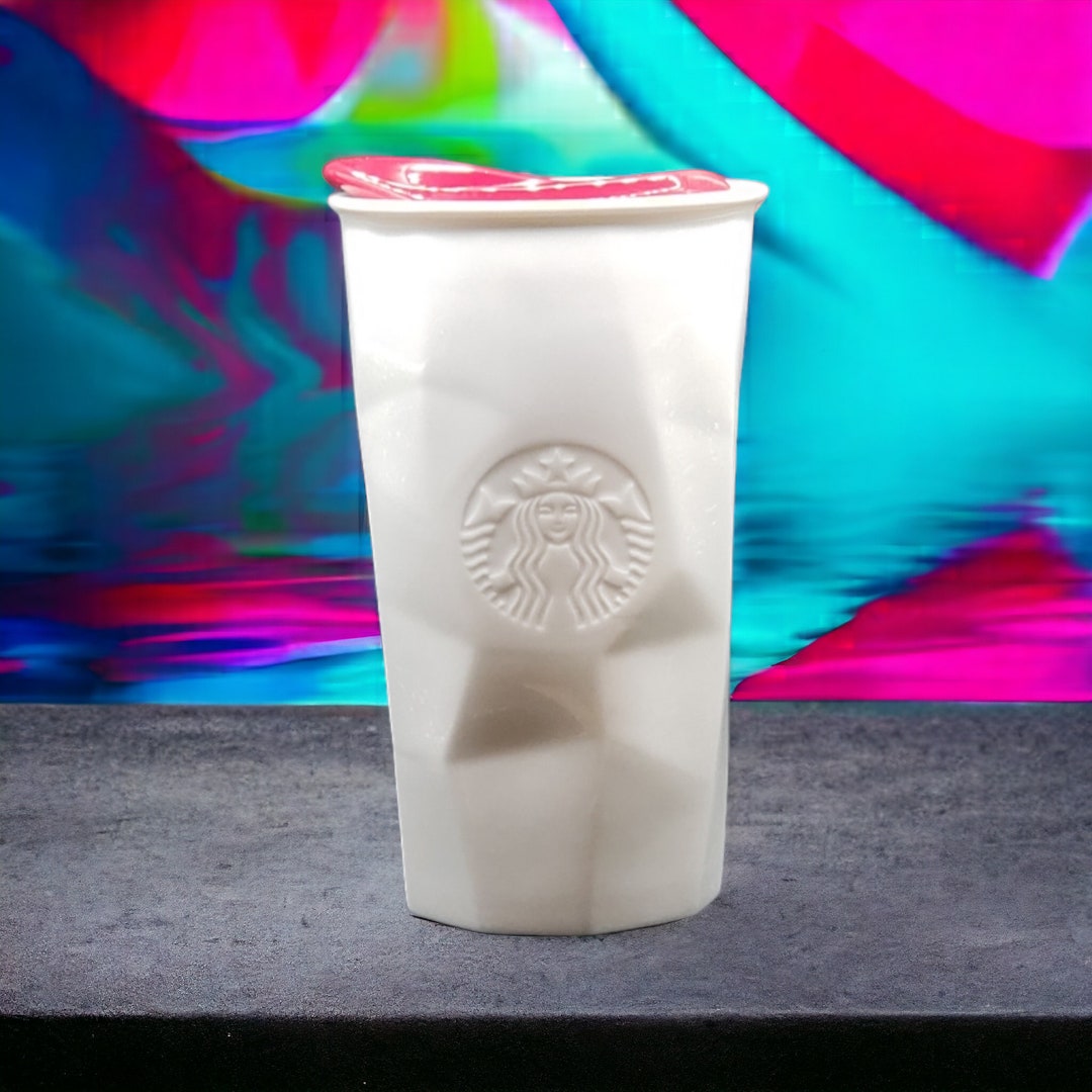 Starbucks Ceramic Crumpled Crinkled Faceted Cup Ceramic White Red ...