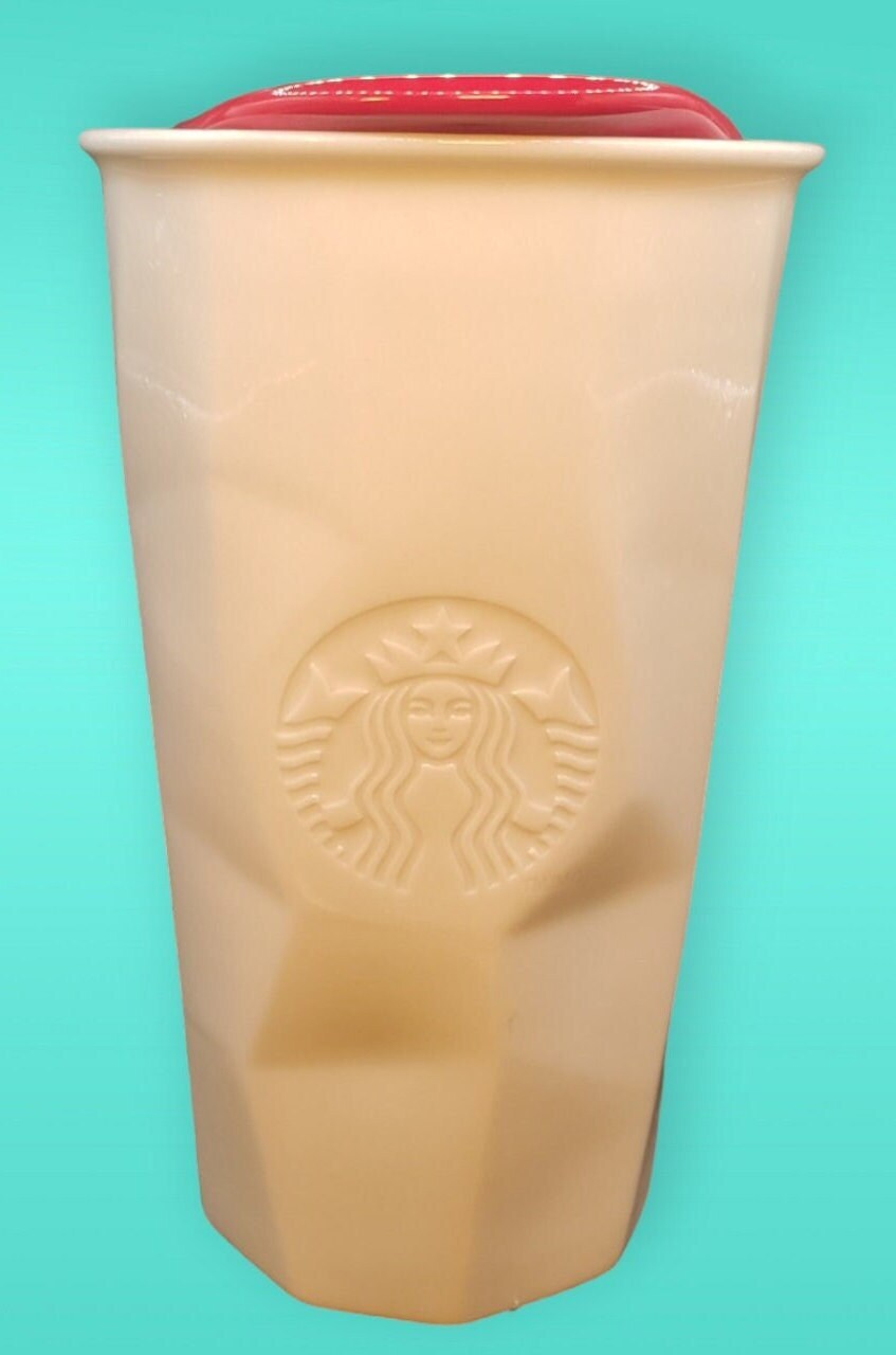 Starbucks Ceramic Crumpled Crinkled Faceted Cup Ceramic White Red ...