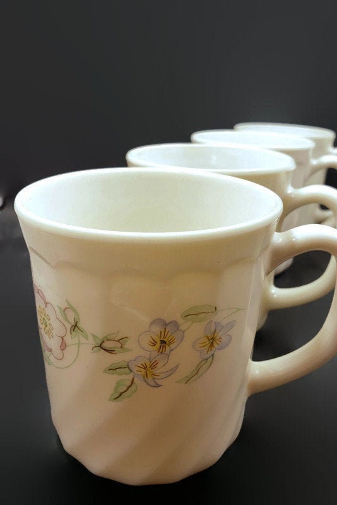 Vintage Arcopal Swirl Mugs: Set of 4, Pastel Floral Milk Glass - Etsy