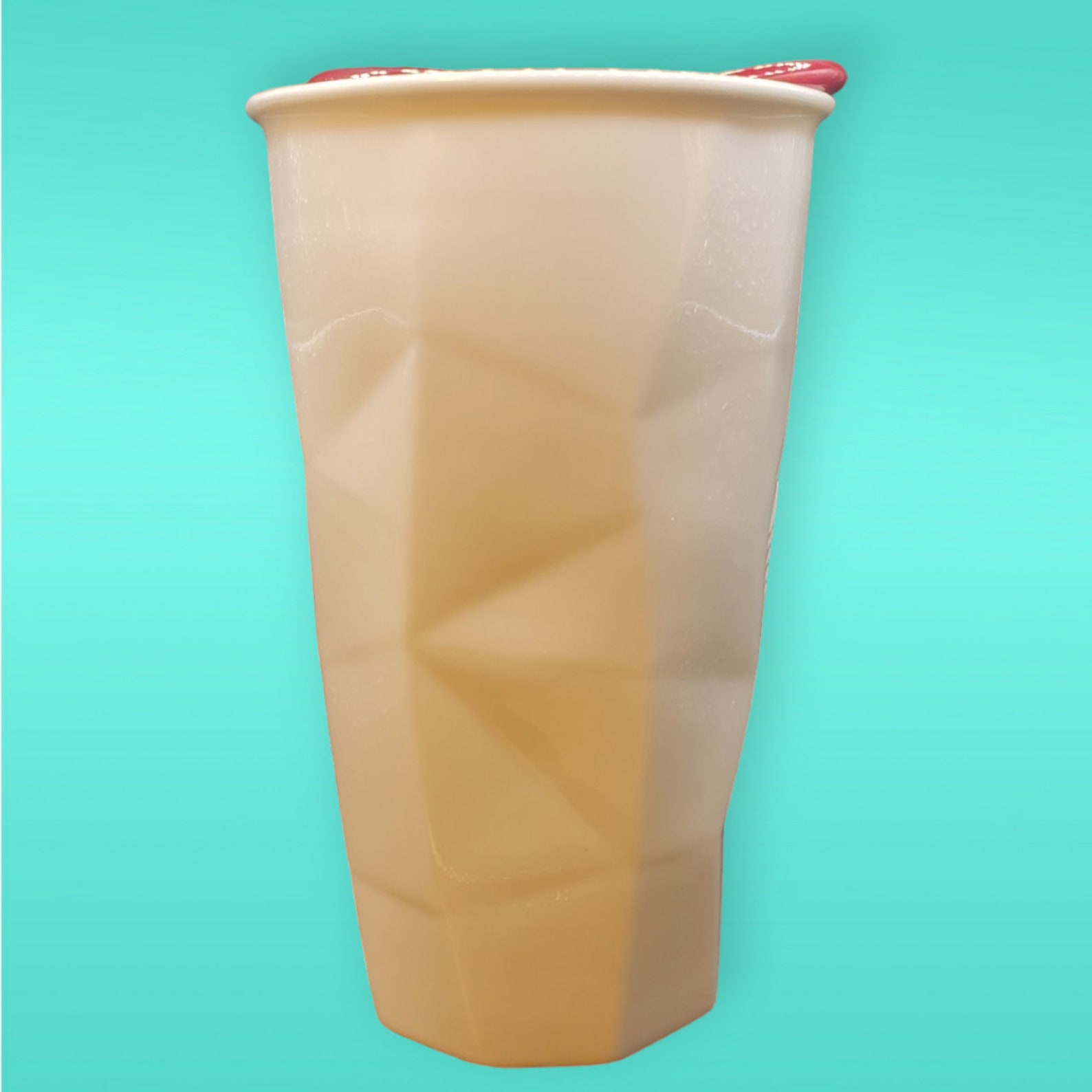 Starbucks Ceramic Crumpled Crinkled Faceted Cup Ceramic White Red ...