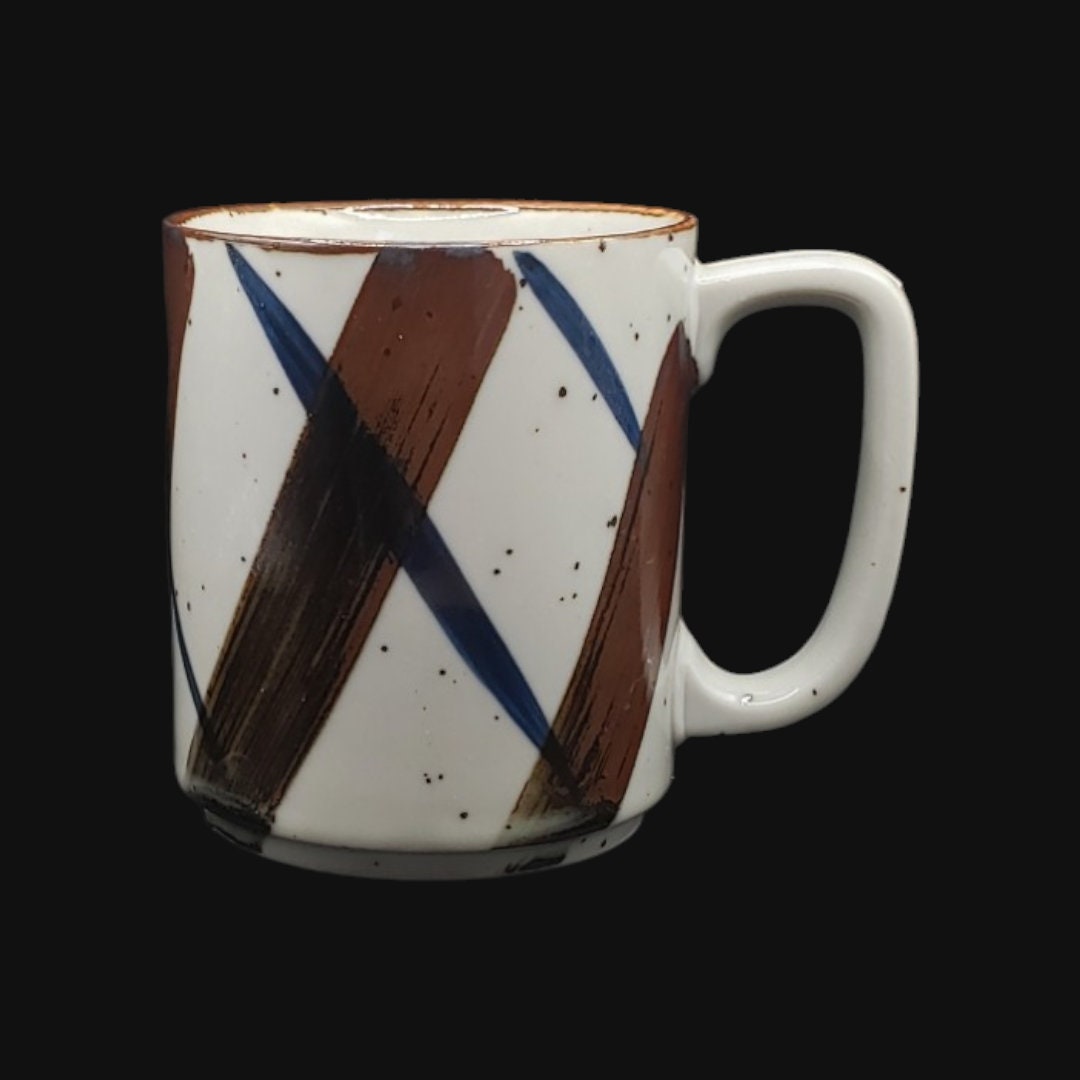Japanese Stoneware Mug Hand Painted Made in Japan Brown Blue Cottage ...