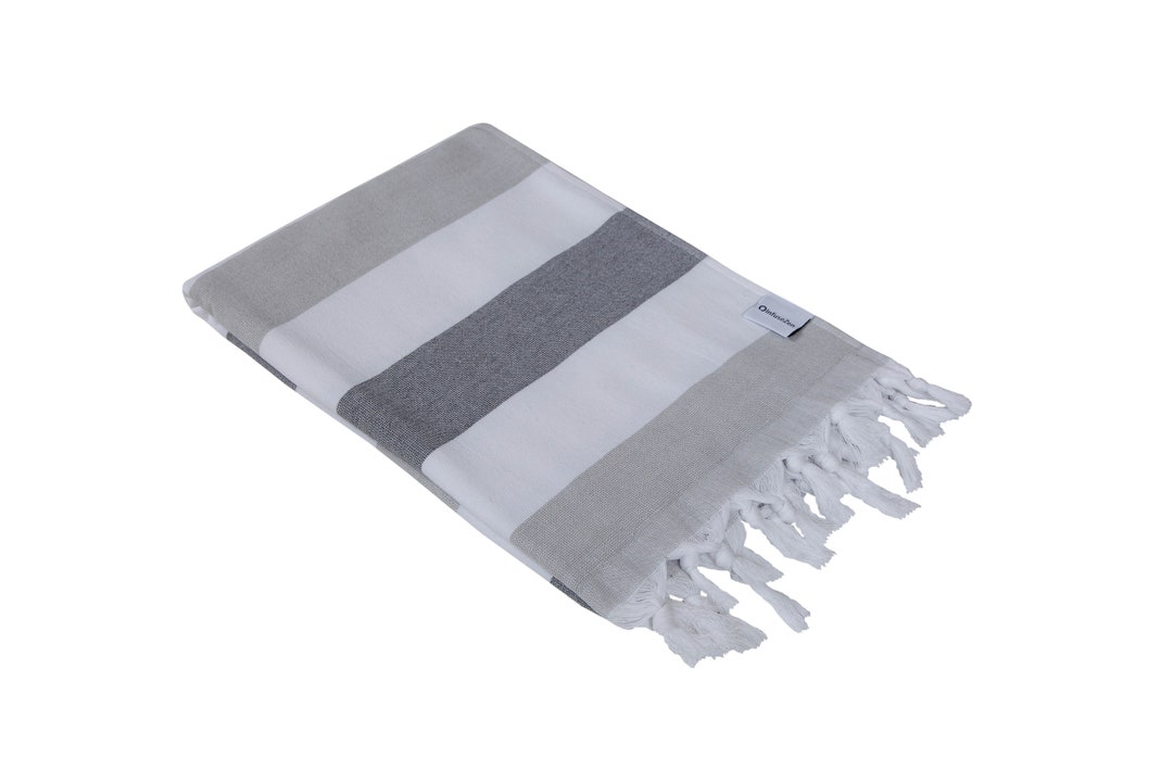Striped Organic Cotton Turkish Bath Towel: Grey & White Peshtemal With ...