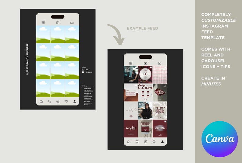 CUSTOMIZABLE Instagram Grid/feed Planner Template (canva) - Etsy