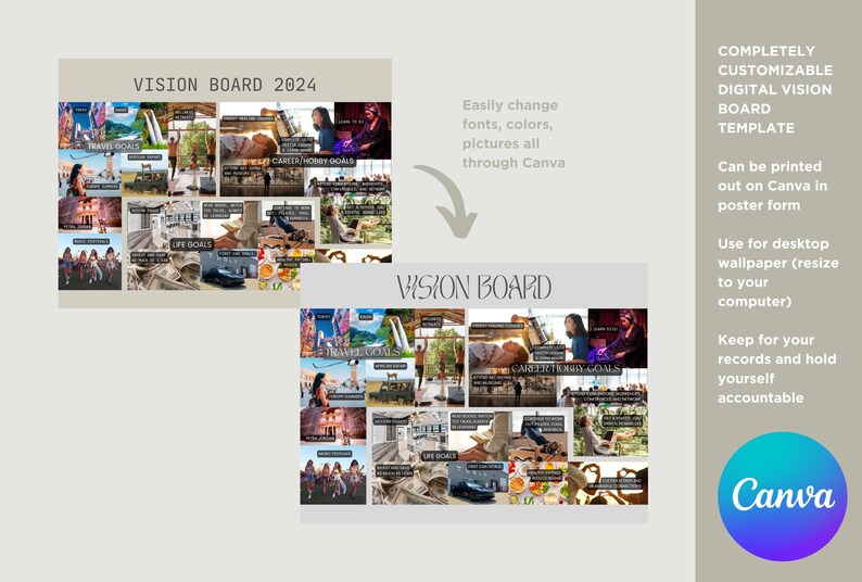Editable Digital Vision Board Template, Goal Manifestation Dream Board ...
