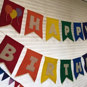 Large Adjustable & Reusable Rainbow Felt Happy Birthday Banner Bunting ...
