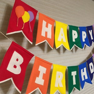 Large Adjustable & Reusable Rainbow Felt Happy Birthday Banner Bunting ...