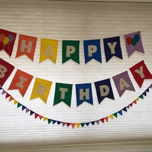 Large Adjustable & Reusable Rainbow Felt Happy Birthday Banner Bunting ...