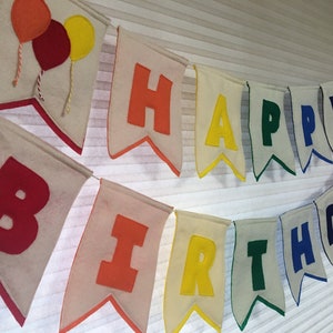 Large Adjustable & Reusable Rainbow Felt Happy Birthday Banner Bunting ...