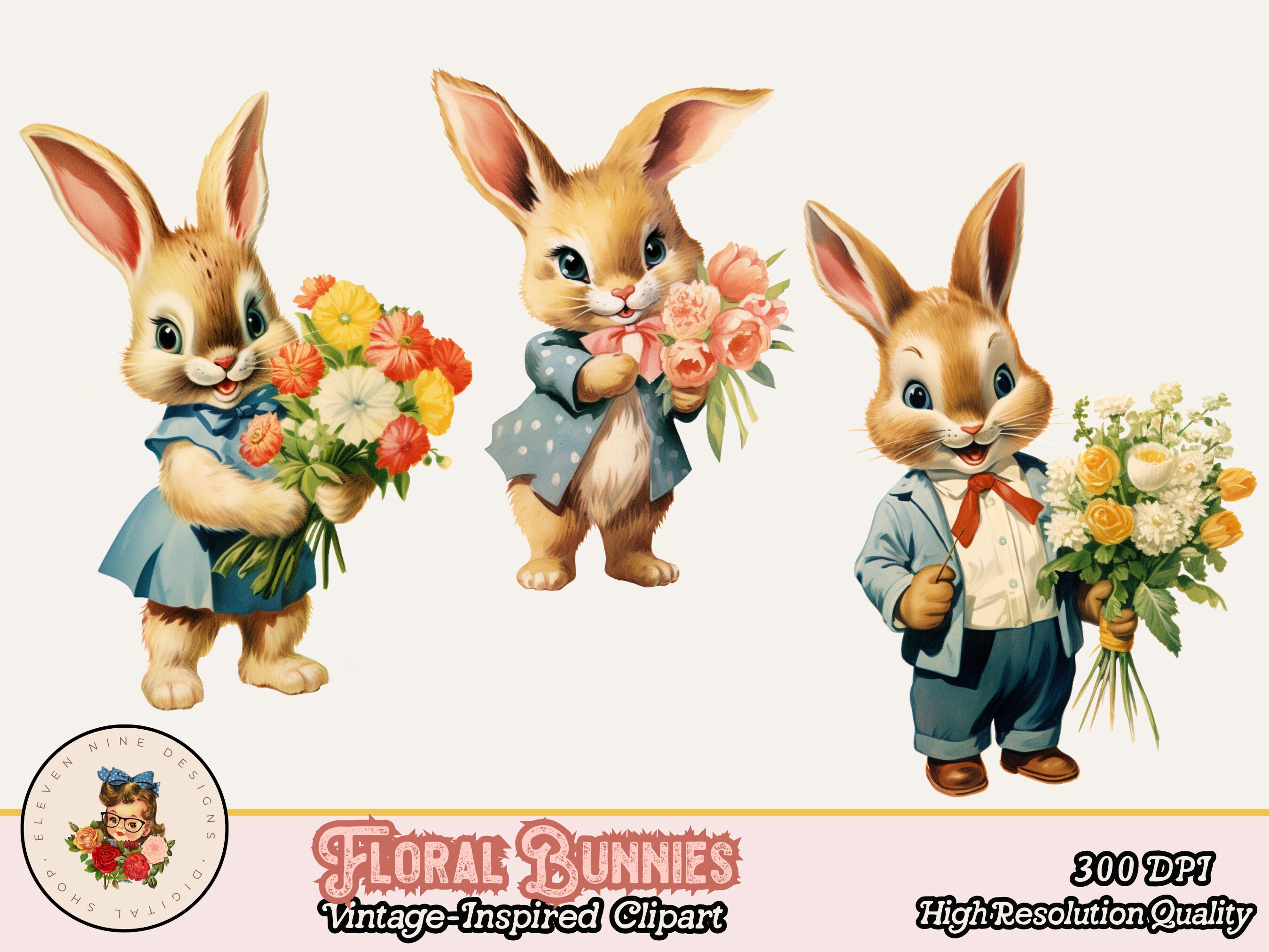 Easter Bunny PNG Clipart, Floral Easter Clipart, Cute Easter Clipart ...