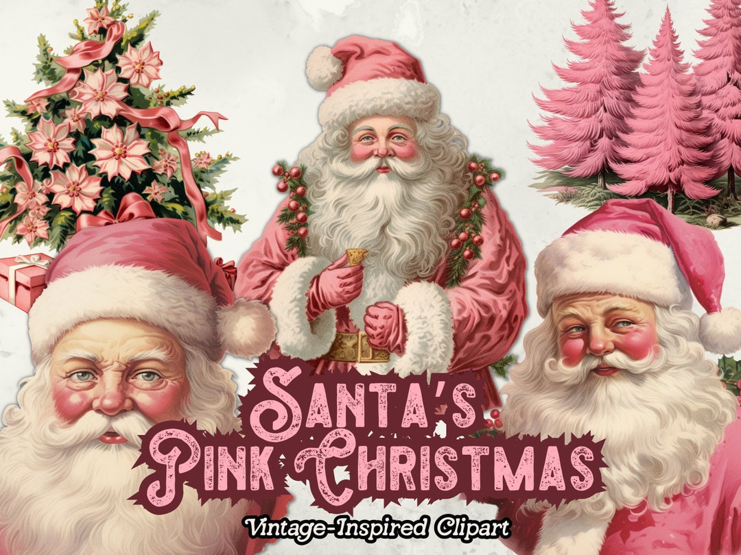 Pink Christmas Clipart, Vintage Pink Christmas PNG, Pink Winter Clipart ...