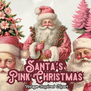 Pink Christmas Clipart, Vintage Pink Christmas PNG, Pink Winter Clipart ...