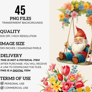 Rainbow Gnomes Clipart, Cute Gnome PNG, Rainbow Clipart, Floral and ...