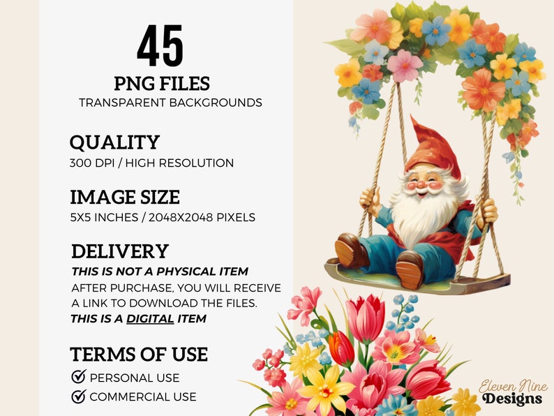 Rainbow Gnomes Clipart, Cute Gnome PNG, Rainbow Clipart, Floral and ...