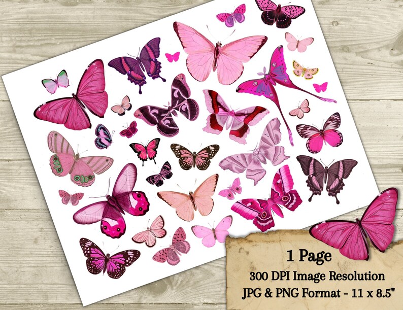 Fussy Cut Butterflies Digital Collage Sheet Pink Butterfly - Etsy