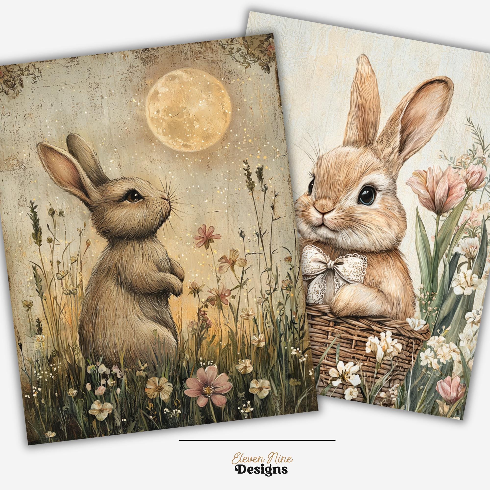 Neutral Spring Bunny Digital Paper Pack – 30 8.5x11” Jpgs, Vintage ...