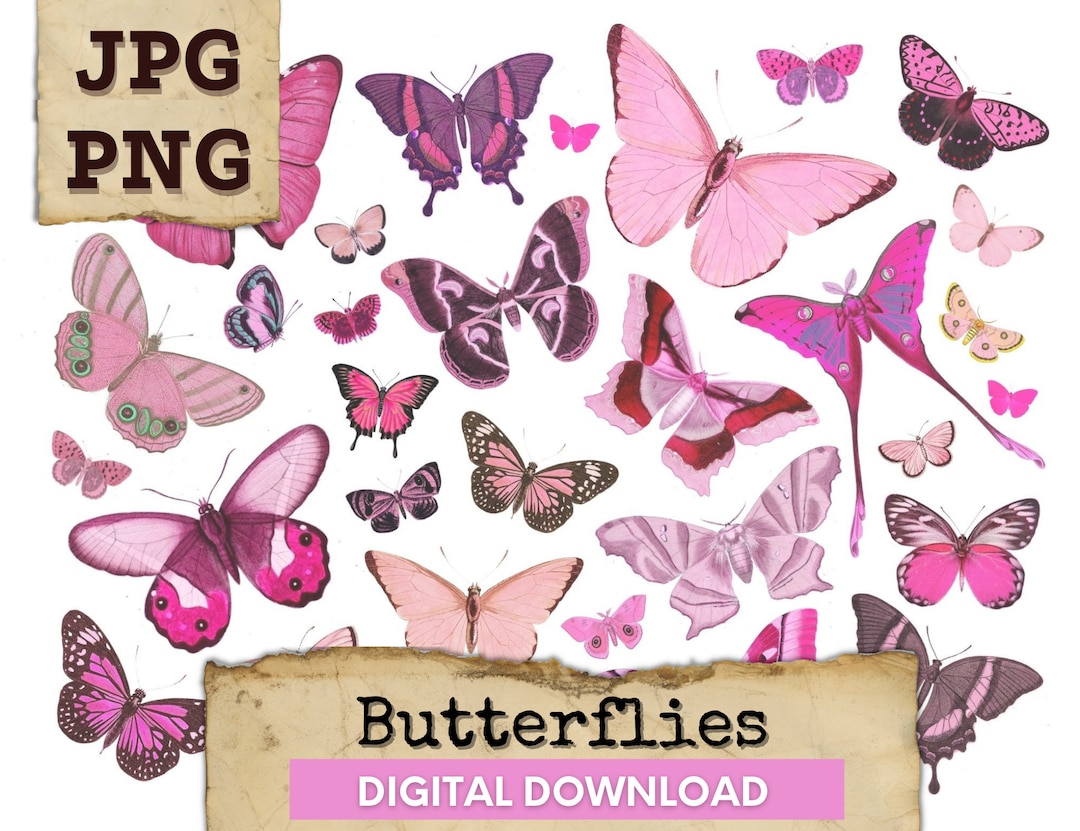 Fussy Cut Butterflies Digital Collage Sheet, Pink Butterfly ...