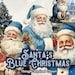 Blue Christmas Clipart, Vintage Blue Santa Christmas PNG, Blue Winter ...