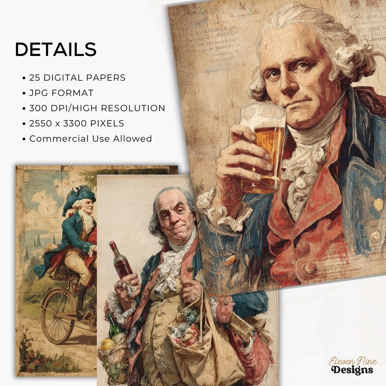 Founding Fathers Digital Paper, Funny Vintage American History ...