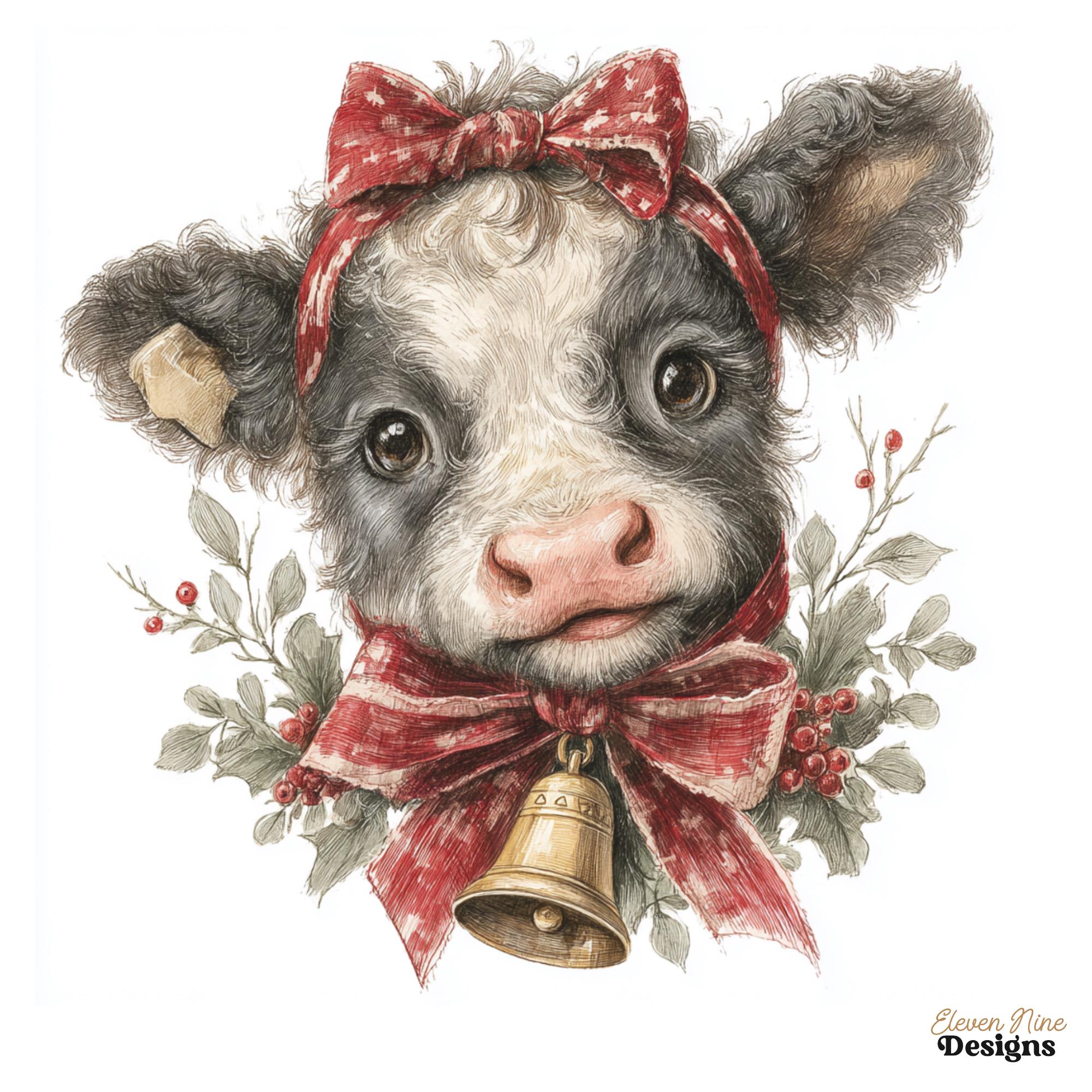 JPG Christmas Farm Clipart, Farm Animal Portraits, Holiday Barnyard Art ...