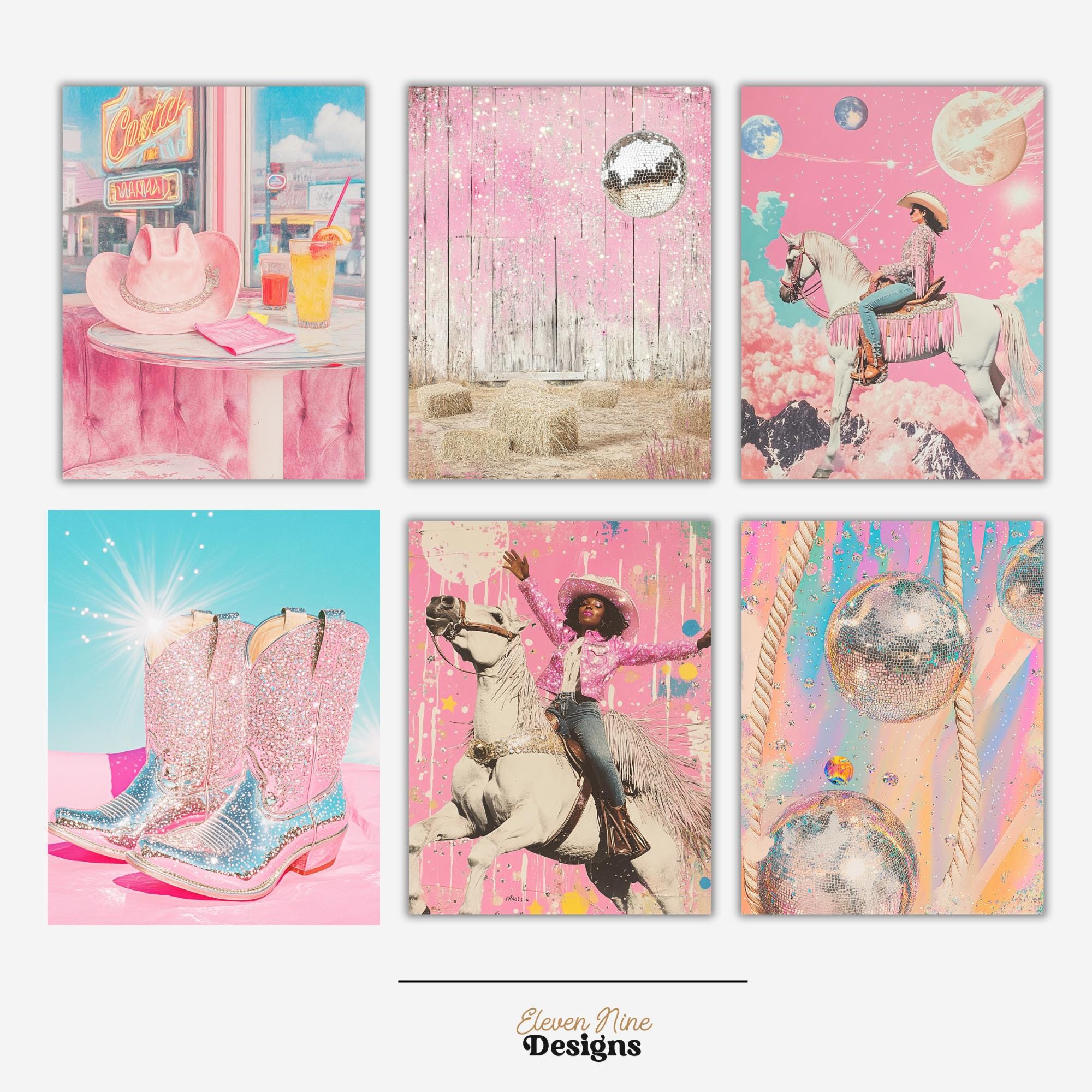 Disco Cowgirl Digital Paper | Retro Western Collage | Glitter Rodeo ...