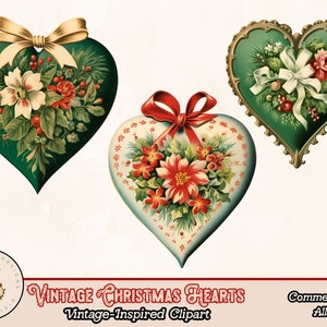 Vintage Christmas Clipart PNG, Floral Heart Clipart, Vintage Victorian ...