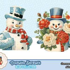 Cute Snowman Digital Clipart, Winter Snowmen Clipart PNG, Vintage ...