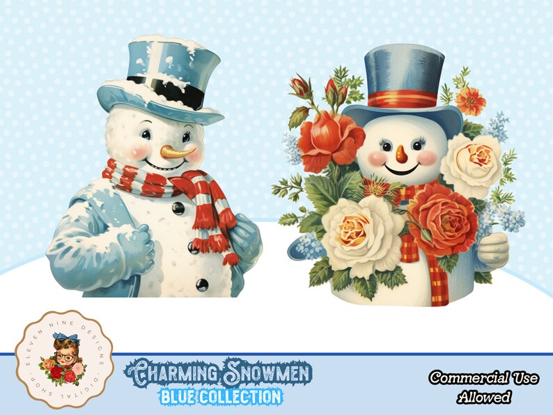 Cute Snowman Digital Clipart, Winter Snowmen Clipart PNG, Vintage ...
