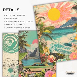 Retro Beach Digital Paper | Vintage Summer Collage Art, 1950s Photos ...