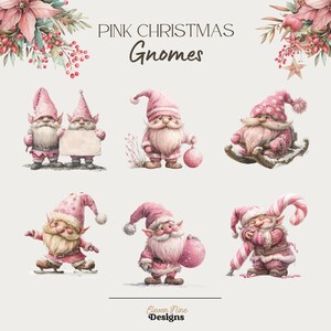 Pink Christmas Gnome Clipart, PNG Holiday Gnomes | Vintage-inspired ...