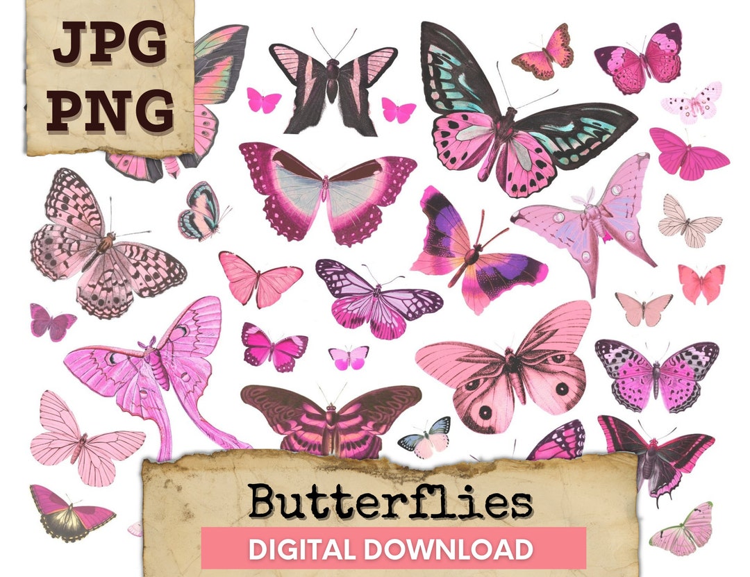 Fussy Cut Butterflies Digital Collage Sheet, Pink Butterfly ...