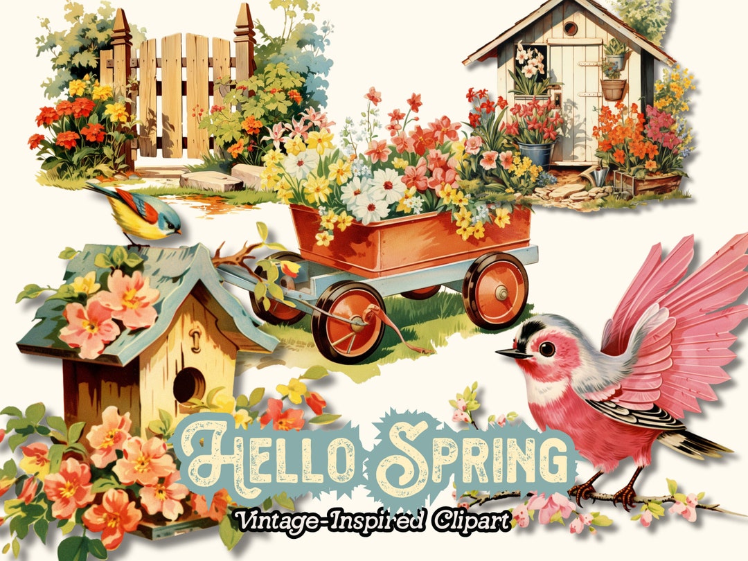 Spring Clipart, Spring Floral Clipart, Vintage Garden, Countryside ...