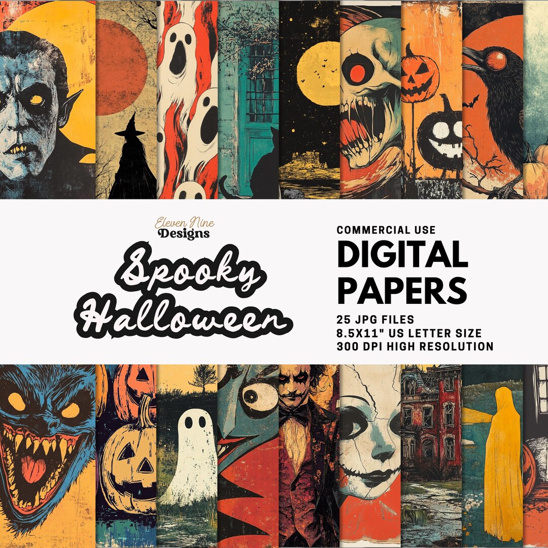 Vintage Halloween Digital Paper – Spooky Ghosts, Haunted Houses ...