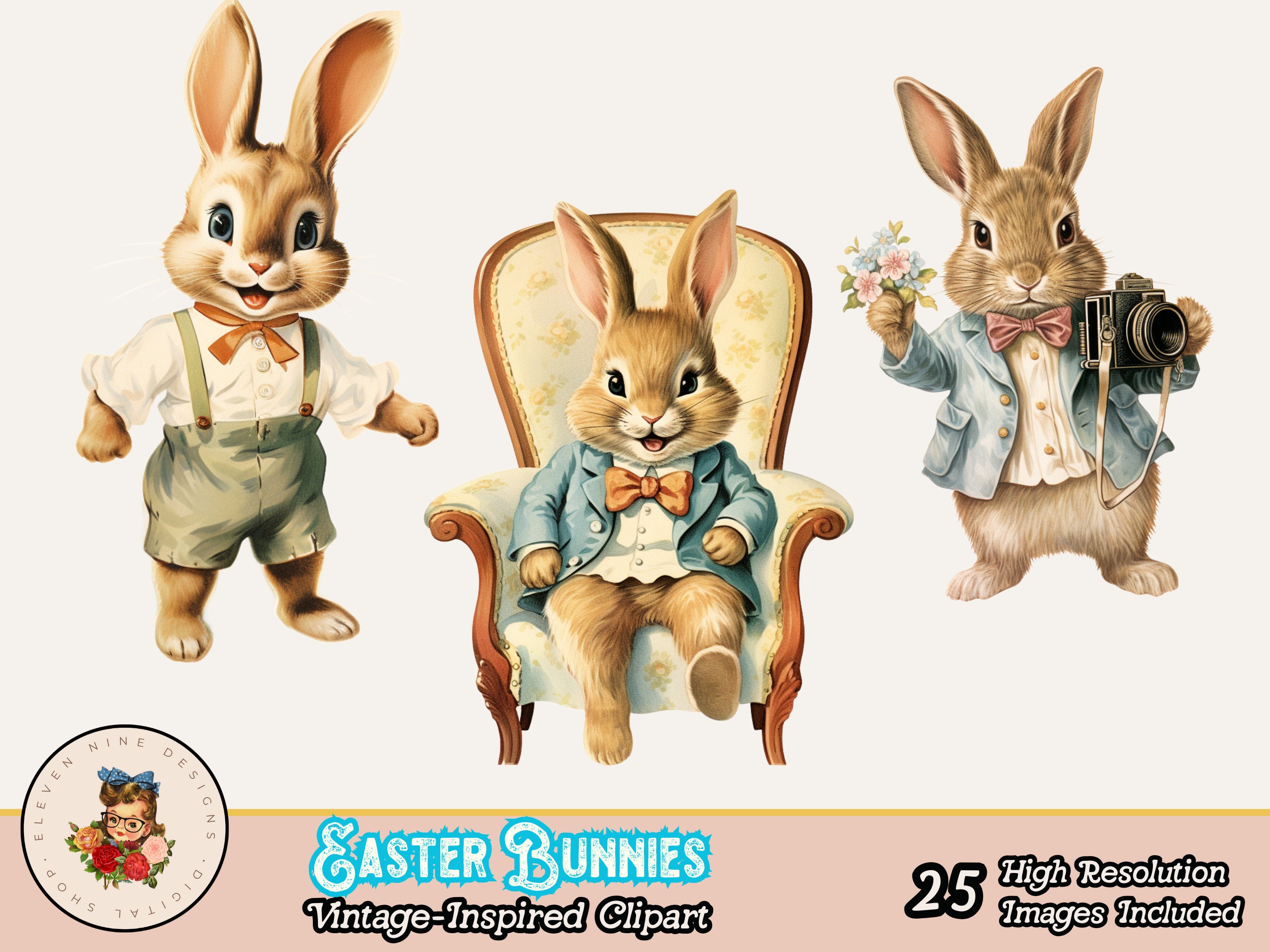 Easter Bunny PNG, Cute Easter Clipart, Easter Digital Download, Spring ...