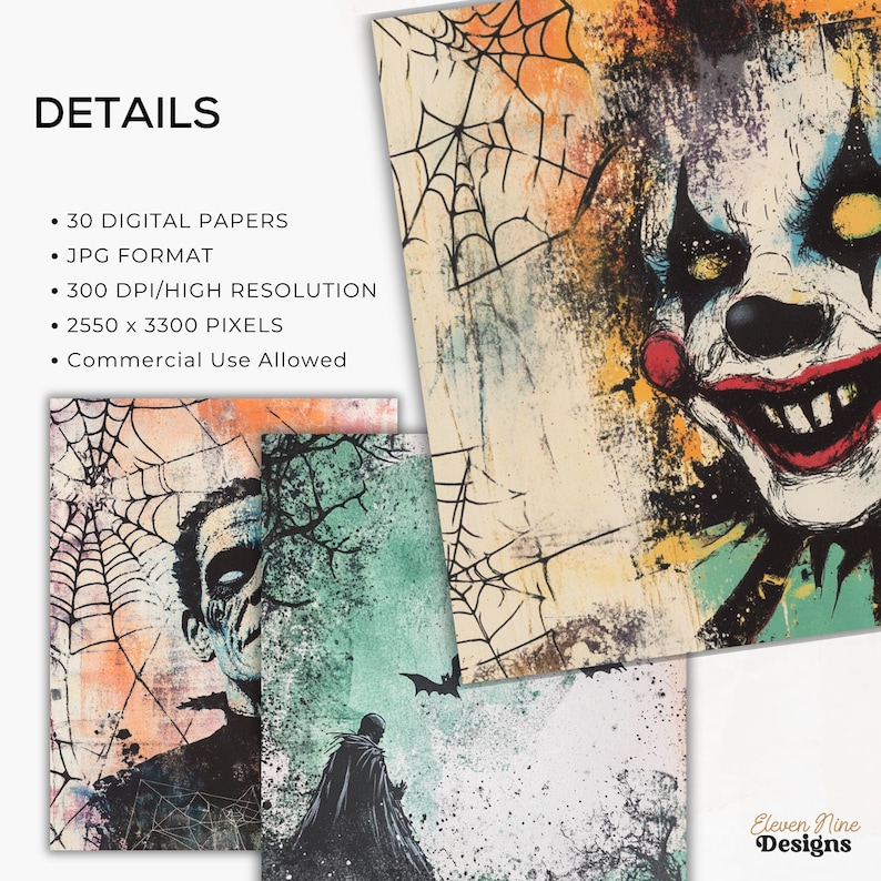 Halloween Grunge Digital Paper Pack – 30 Spooky 8.5x11" Jpgs, Horror ...