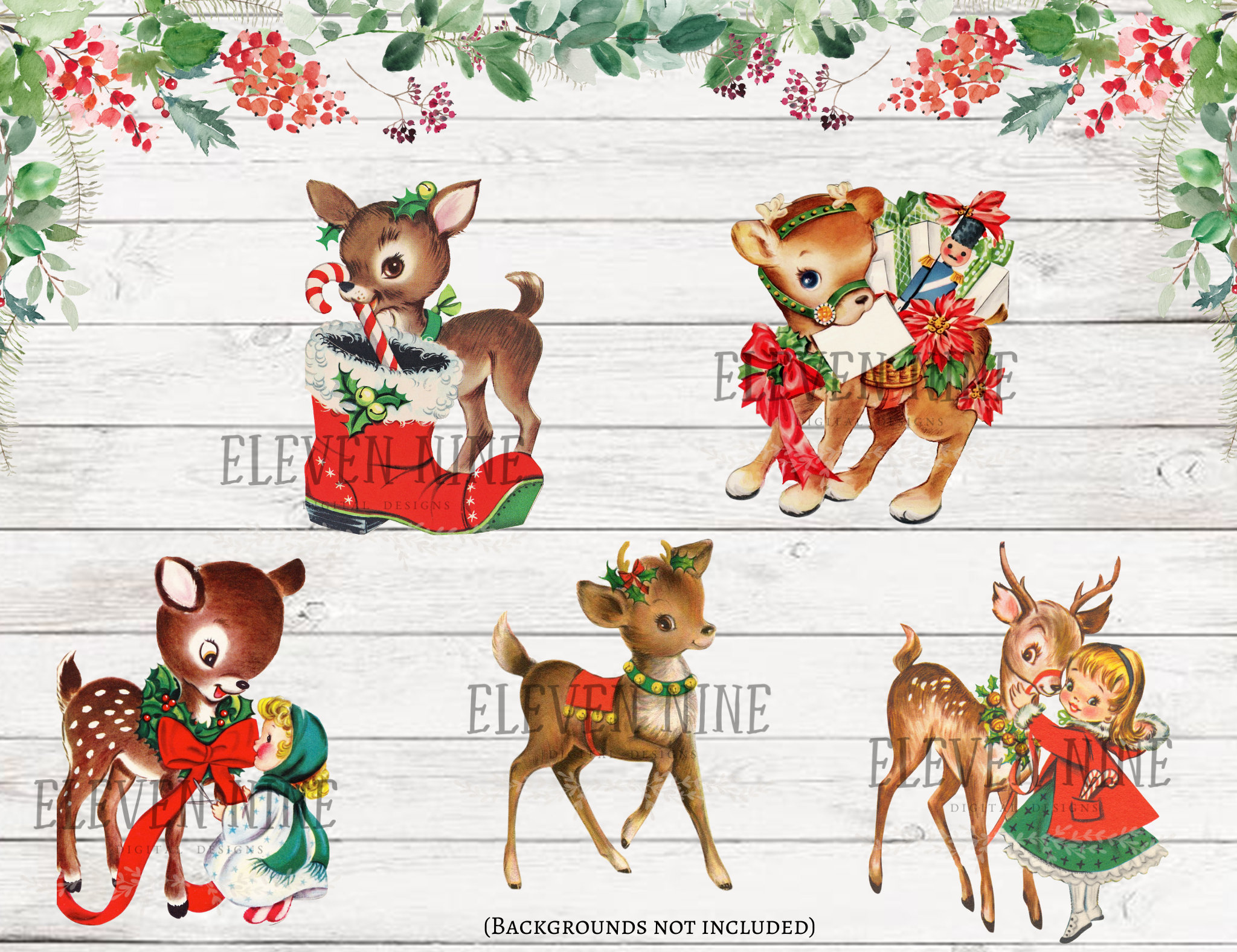 Reindeer Clipart Christmas Clipart Retro Vintage Christmas - Etsy