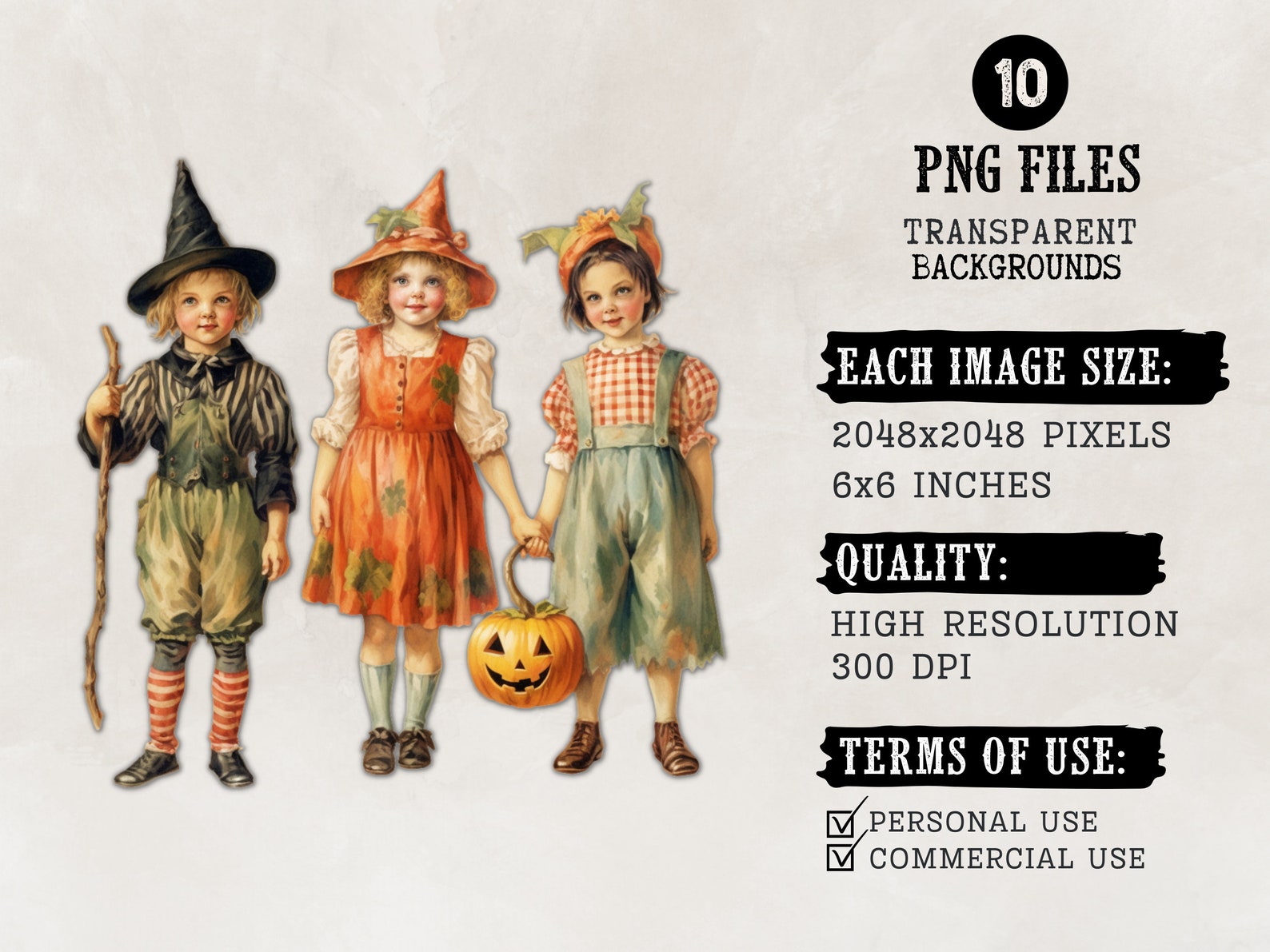 Vintage Halloween Clipart, Cute Halloween PNG, Trick or Treat ...