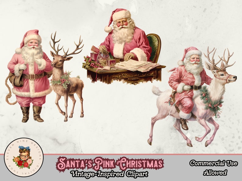 Pink Christmas Clipart, Vintage Pink Christmas PNG, Pink Winter Clipart ...