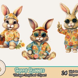 Retro Hippie Bunny Clipart, Hippie PNG, Retro 60's 70's Groovy Boho ...