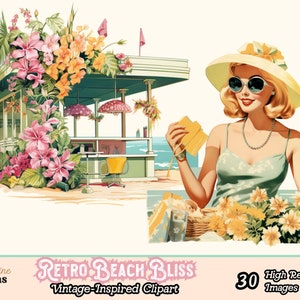 Retro Summer Clipart, Beach Clipart, Summer PNG, Pool Clipart, Retro ...
