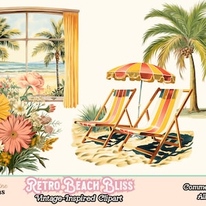 Retro Summer Clipart, Beach Clipart, Summer PNG, Pool Clipart, Retro ...