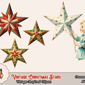 Stars Clipart, Christmas Star PNG, Vintage Christmas Clipart, Vintage ...