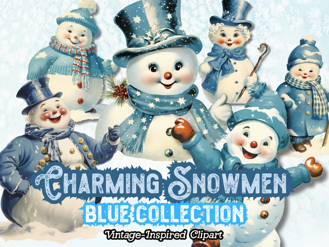Cute Snowman Digital Clipart, Winter Snowmen Clipart PNG, Vintage ...