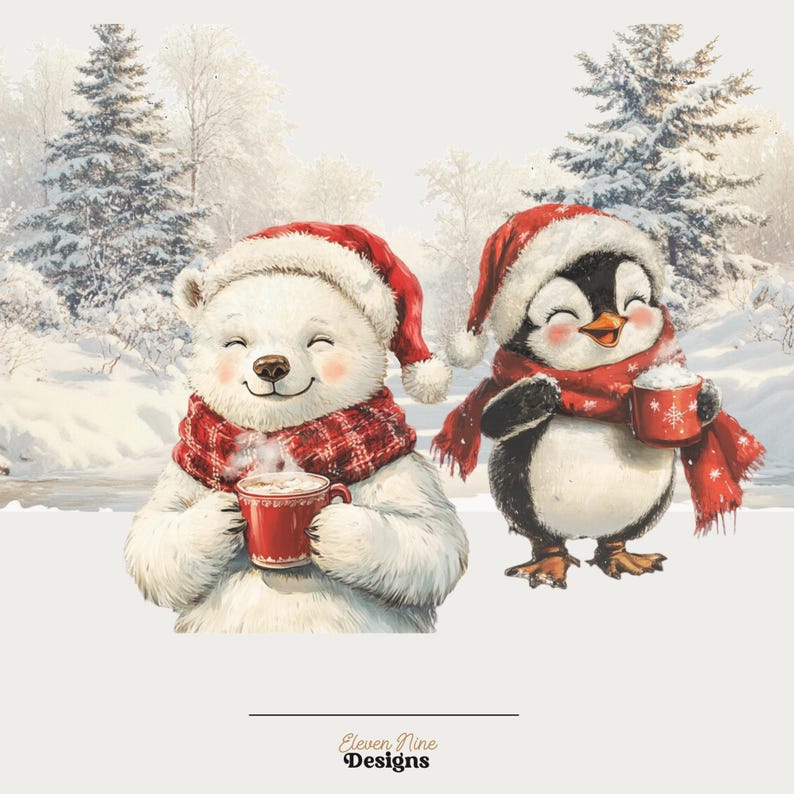 Hot Cocoa PNG, Hot Chocolate Clipart, Cozy Christmas Animal Clipart ...