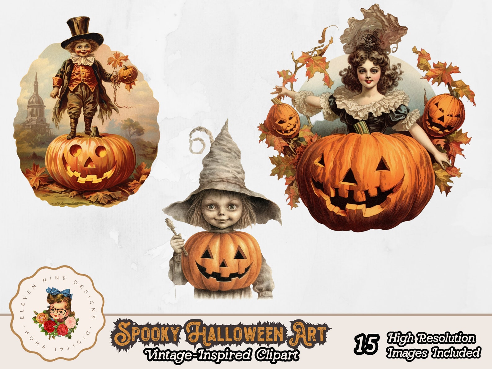 Vintage Halloween Clipart, Spooky Halloween Illustrations, Commercial ...
