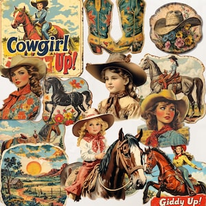 Vintage Cowgirl Clipart, Western Theme Graphics, Retro Cowgirl ...