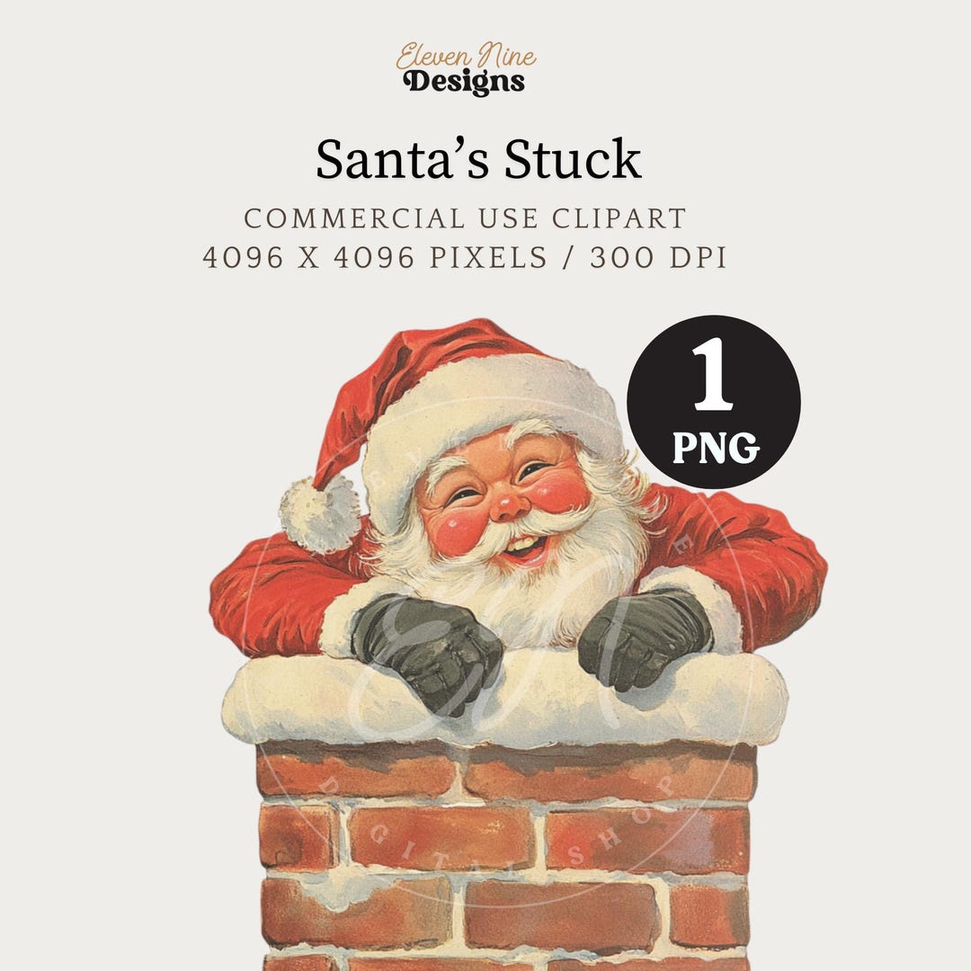 Santa Chimney PNG, Funny Santa Design, Cute Retro Santa Claus Clipart ...