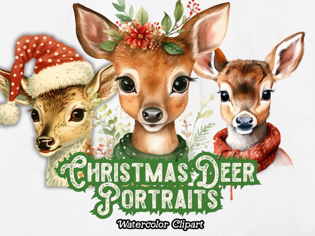 Watercolor Cute Winter Reindeer Clipart, Christmas Deer Clipart ...
